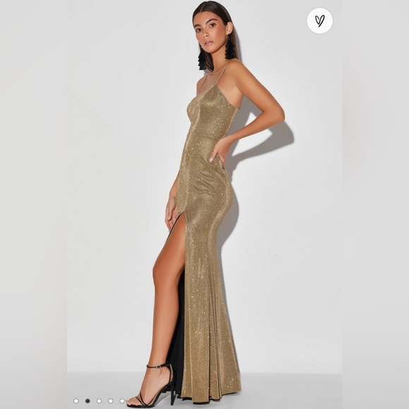 Lulus | Dresses | Lulus Searching For You Metallic Gold Glitter Mermaid ...